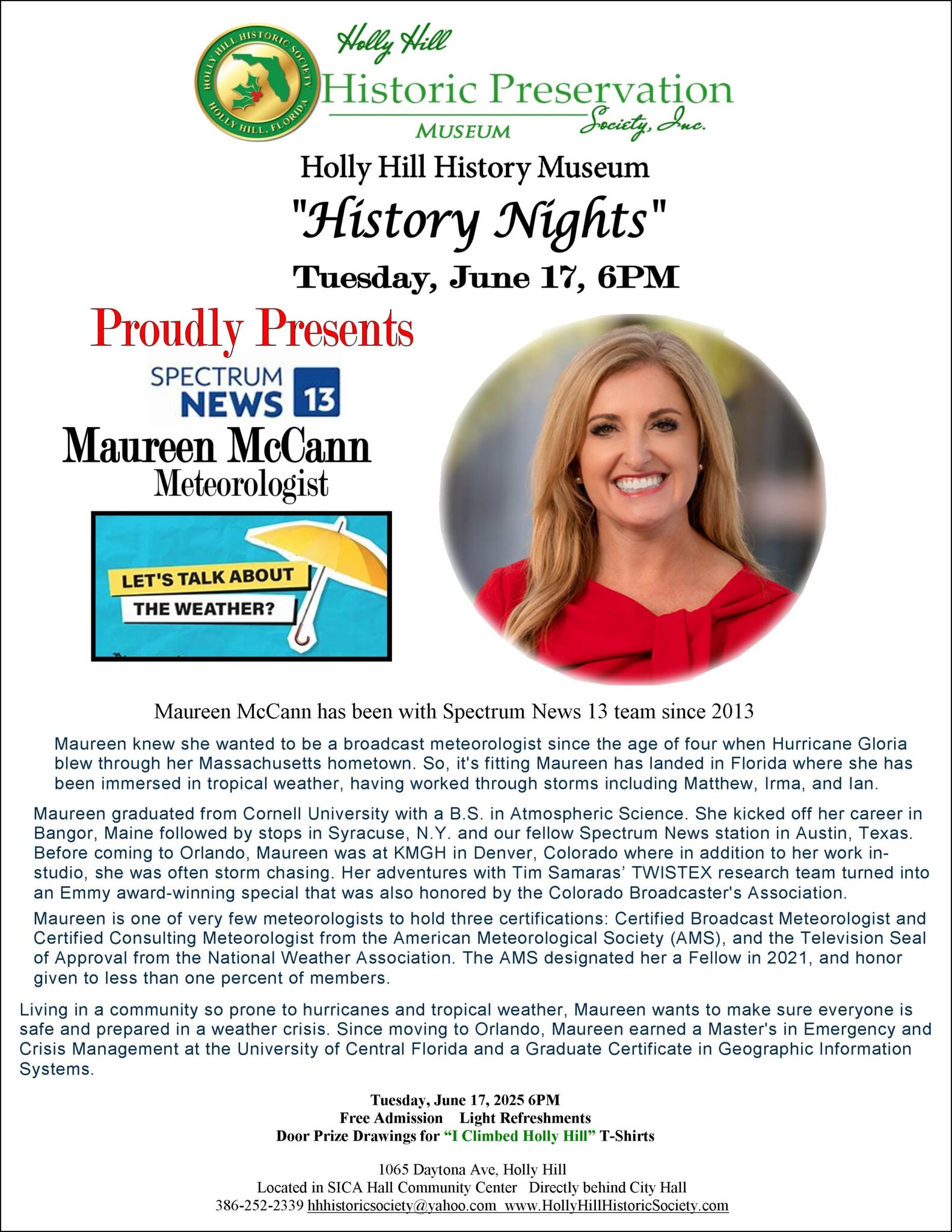 History Night Tuesday, June 17, 2025 6PM – The Holly Hill Historic ...
